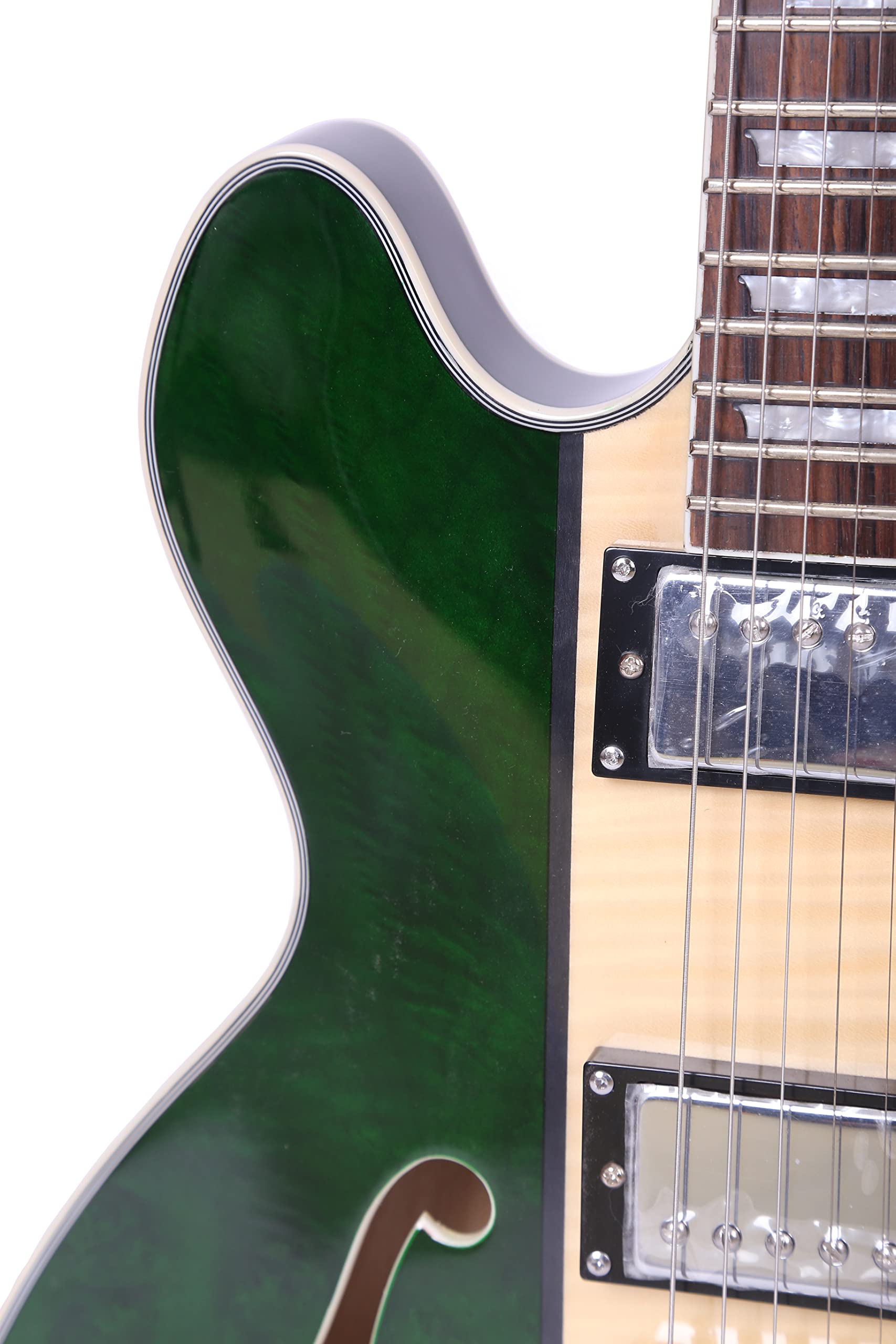 Semi-Hollow Body Electric Guitar,Maple Body and Neck,Rosewood Fingerboard,22Frets,Right-Handed,Flame Stripes with Tree Burl Pattern,Natural