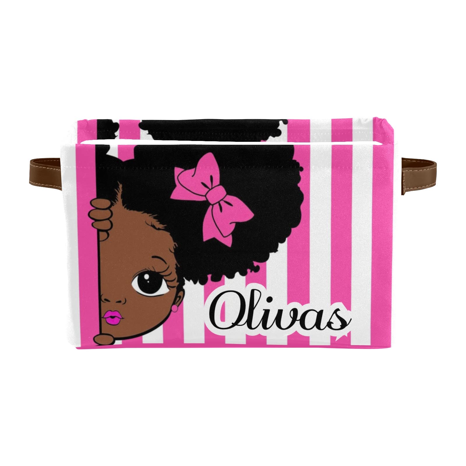 Urcustom Personalized Storage Bins, Custom Storage Basket Boxes for Organizing Closet Shelf Nursery Toy Black Girl Princess (ZY1222)
