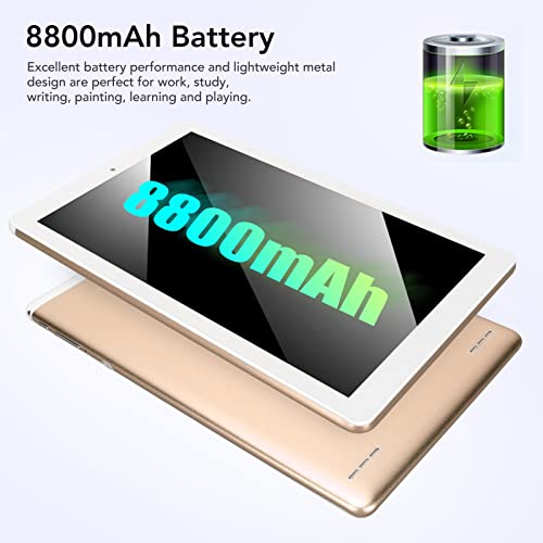 VINGVO Gold Tablet, 13 MP Camera HD Tablet 100‑240 V 10.1 Inch IPS Octacore CPU 8800 MAh (US Plug)
