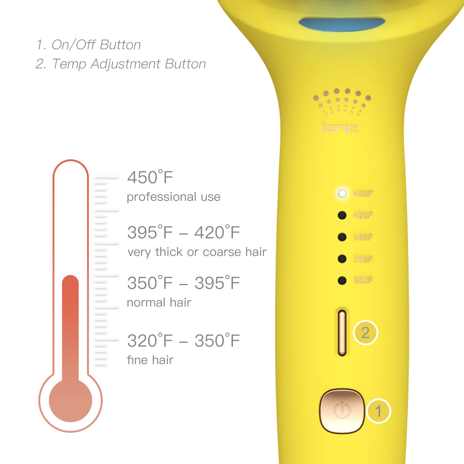 LENA Ionic Straightening Brush - Pro Flat Iron Straightener Comb and Heated Paddle Brush Styler with Extra Ion Care for Ultra Smooth Hair, Anti-Scald,Auto Off, Max 450°F (Yellow)