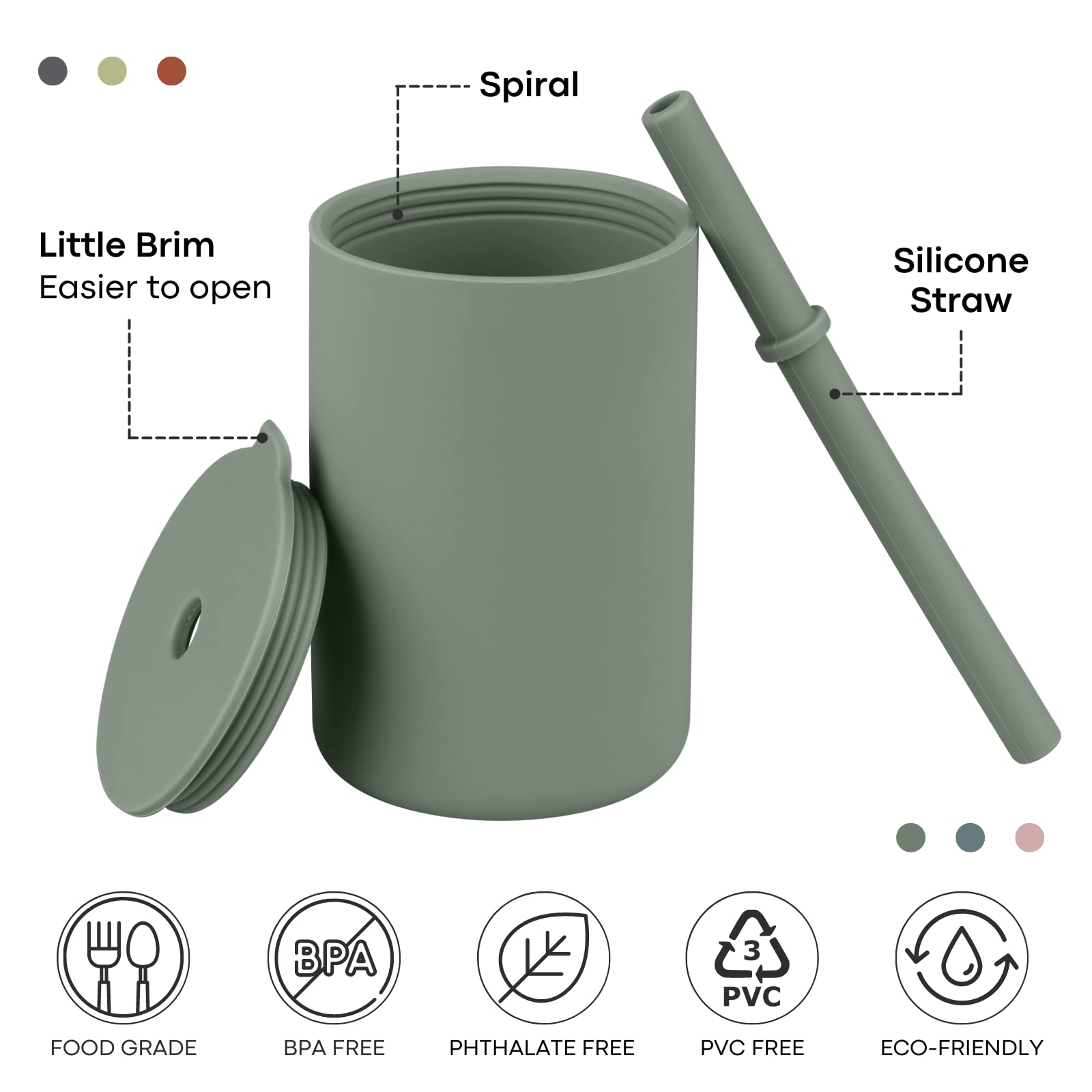 Mintlyfe Toddler Straw Cup, 100% Food Grade Silicone Training Cup for Baby, 2Pack Trainer Cup Toddler Training Straw Cup for Boys and Girls, Unbreakable (Blush/Sage)