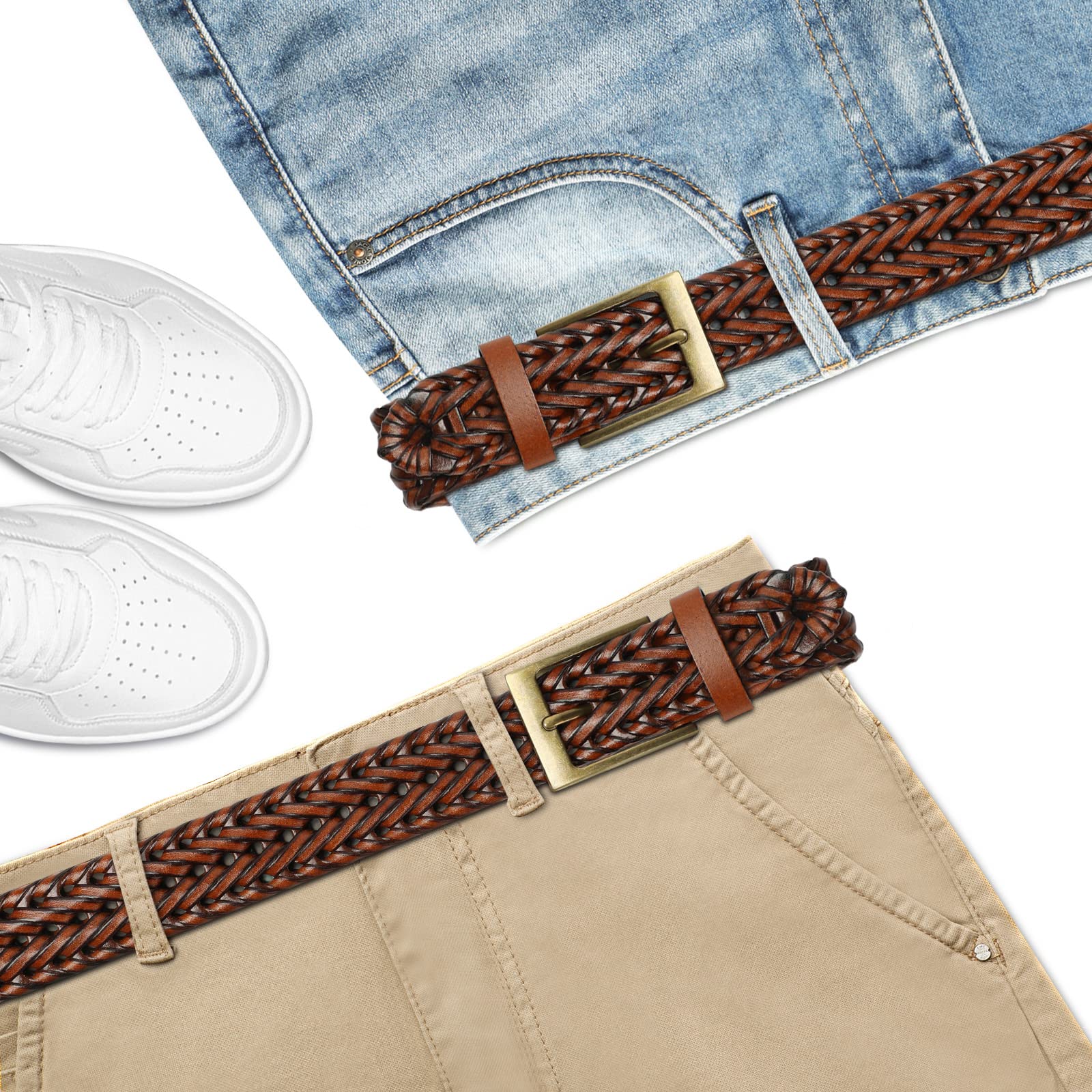 Lavemi Mens Belt, Leather Woven Braided Belts for Men Casual Jeans Dress Golf,Gift Boxed (35-2828-2 Brown 115)