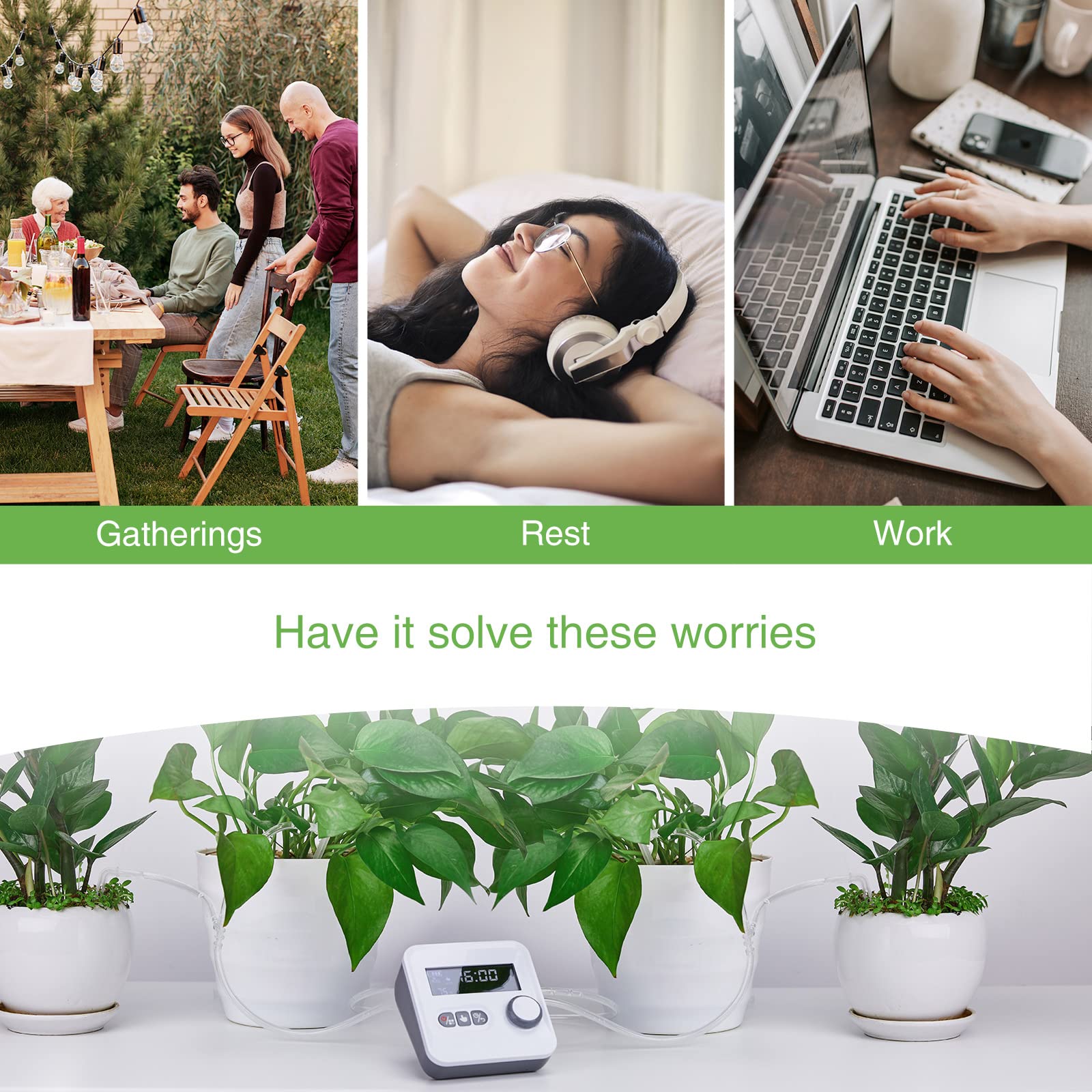 REKTON Automatic Drip Irrigation Kit,Houseplants DIY Micro Self Watering System with 30Day Digital Programmable Water Timer 5V USB Power Operation for Indoor Potted Plants Vacation Plant Watering