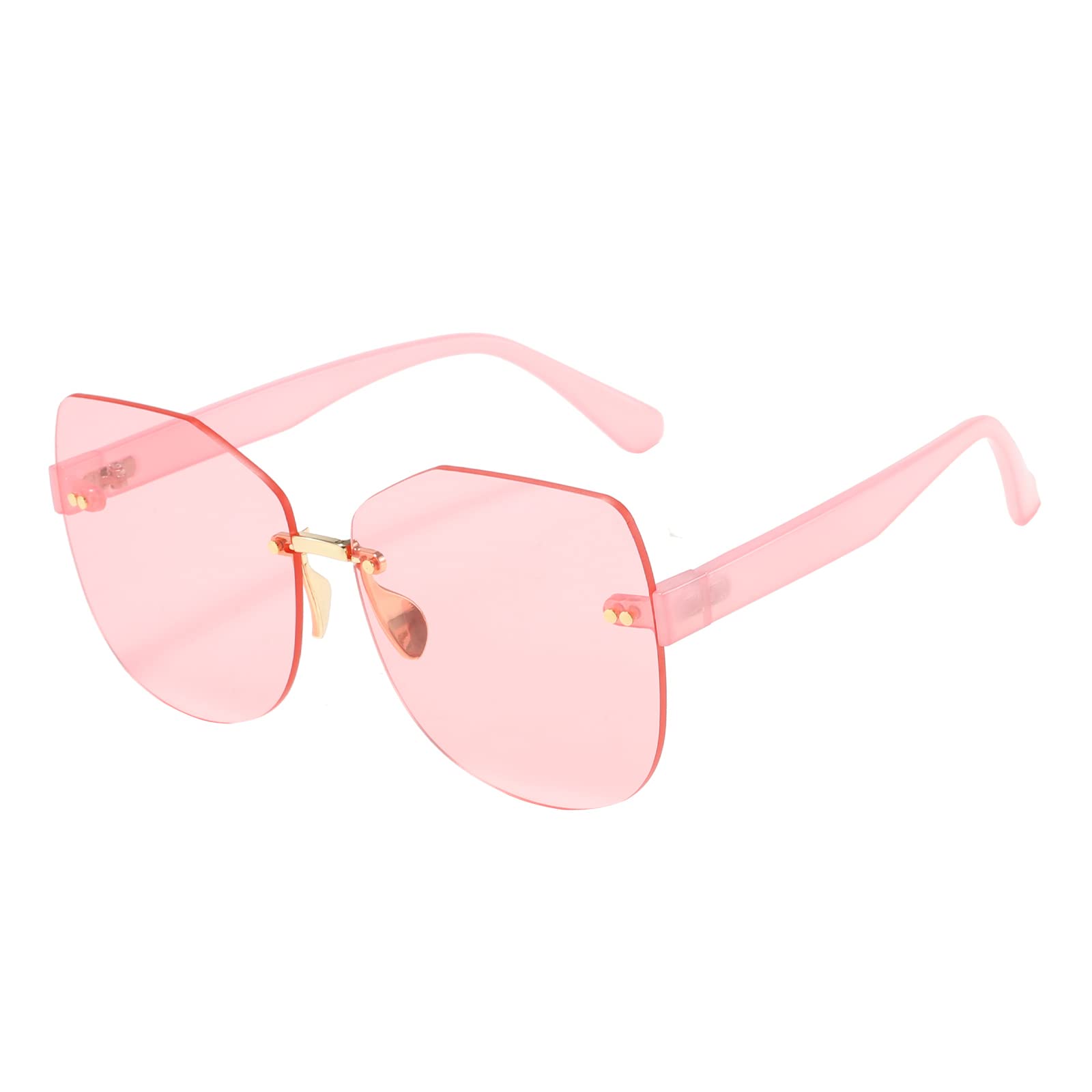 Przene Rimless Sunglasses for Women Men Vintage Rectangle Frameless UV Protection Sunies Green Temple Gradient Green Lens