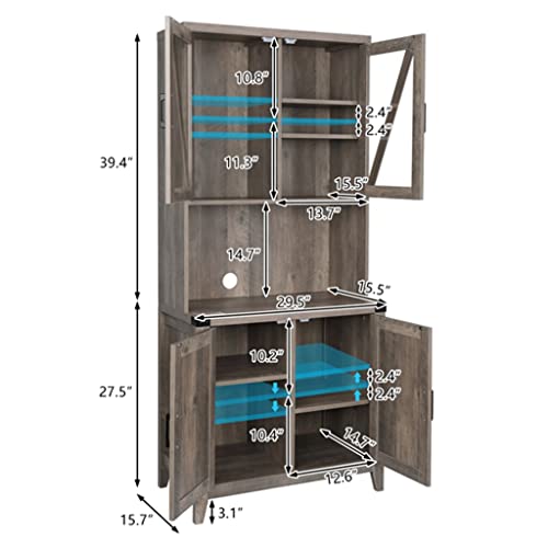 YDXNY Tall Cabinet with 4 Doors with 8 Characters, Wine Glass Rack, 3 Internal Baffles, Adjustable Density Board Sideboard