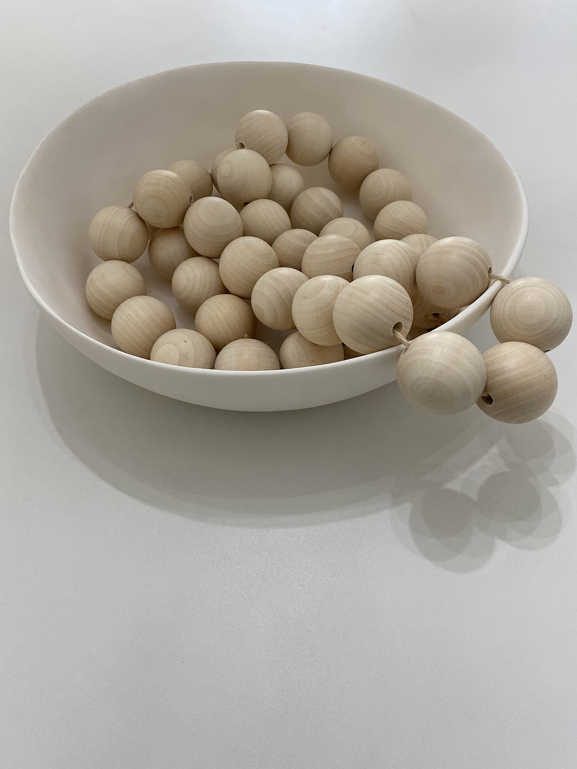 NICKIO Neutral Wood Bead Garland (X-Large), Pottery Barn Inspired, Contemporary Home Decor, 2 inch Diameter Bead & 79 inch Long Garland