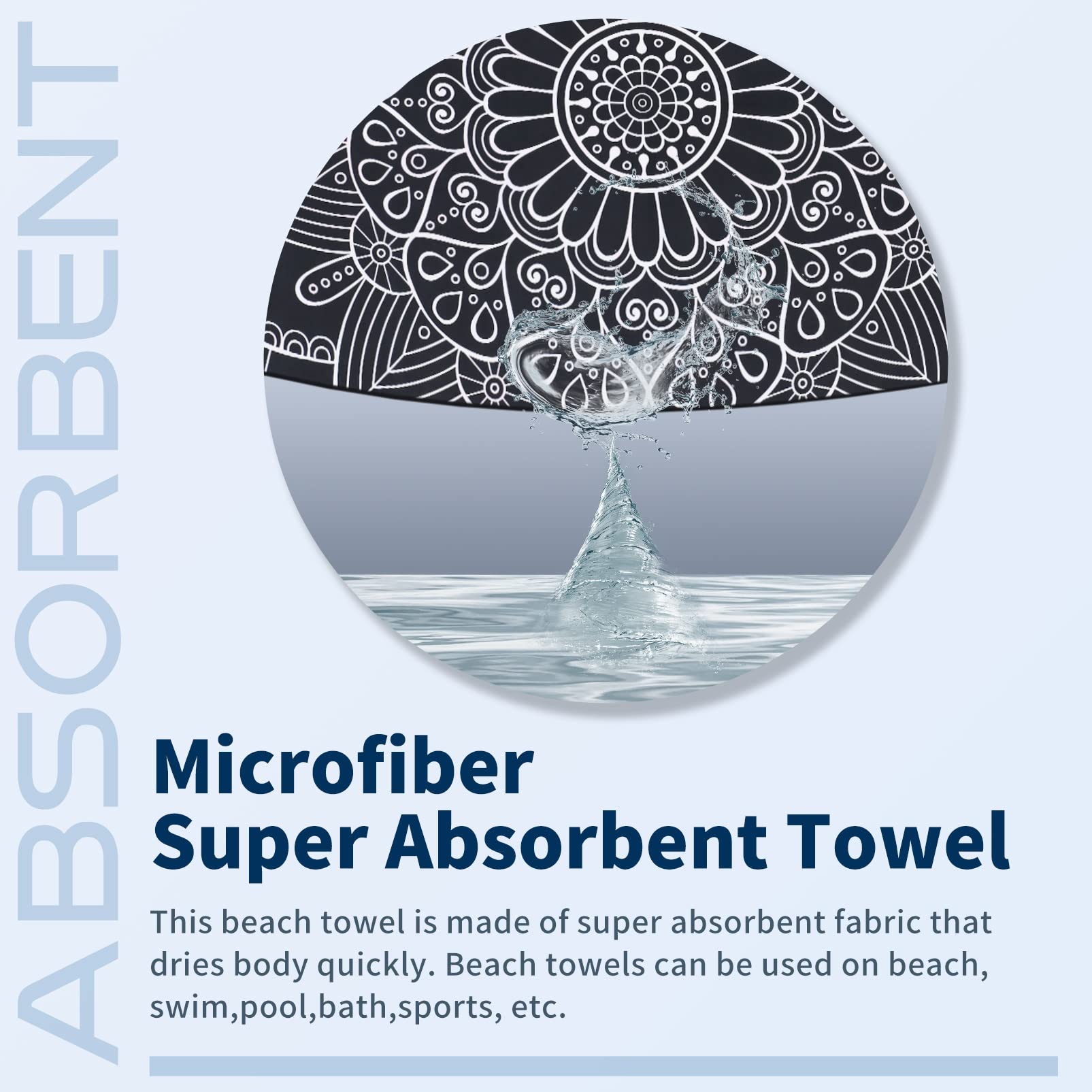 Microfiber Sand Free Beach Towel-Quick Dry Super Absorbent Lightweight Oversized Large Towels Blanket for Travel Pool Swimming Bath Girl Women Men Geometric Triangle Black Mandala