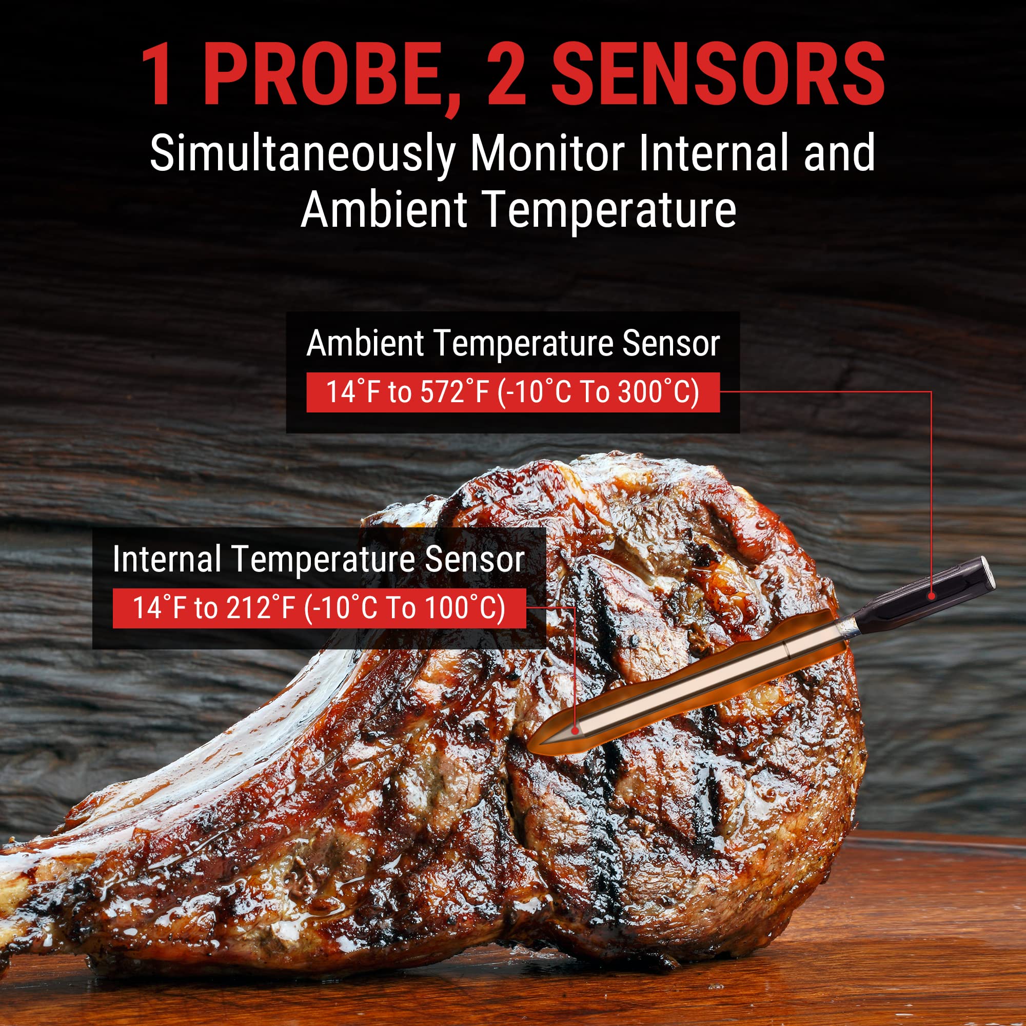 ThermoPro TempSpike Premium Truly Wireless Meat Thermometer up to 500-Ft Remote Range, Bluetooth Meat Thermometer with Wire-Free Probe, Meat Thermometer Wireless for Sous Vide Smoker Rotisserie