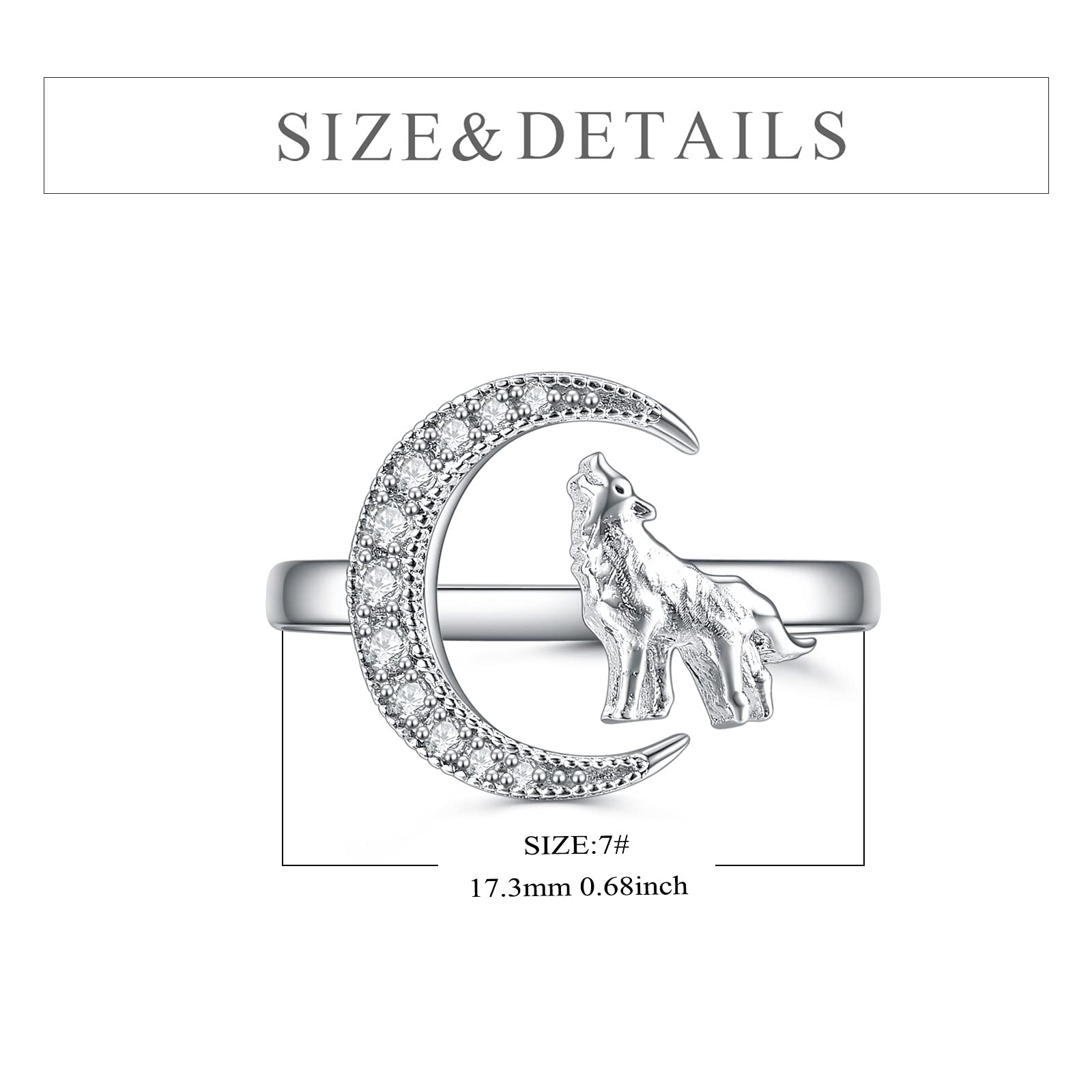 POPLYKE Wolf Moon Ring for Women 925 Sterling Silver Crescent Moon Wolf Ring Jewelry Gifts for Women