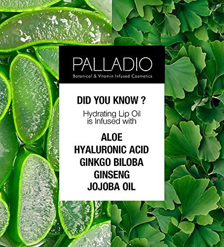 Palladio Hydrating Lip Oil Infused with Hyaluronic Acid, Non-Sticky Formula, Subtle shine with tinted sheer color, liquid lipstick, locks in moisture to prevent chapped lips 0.13 Oz. (BLING)