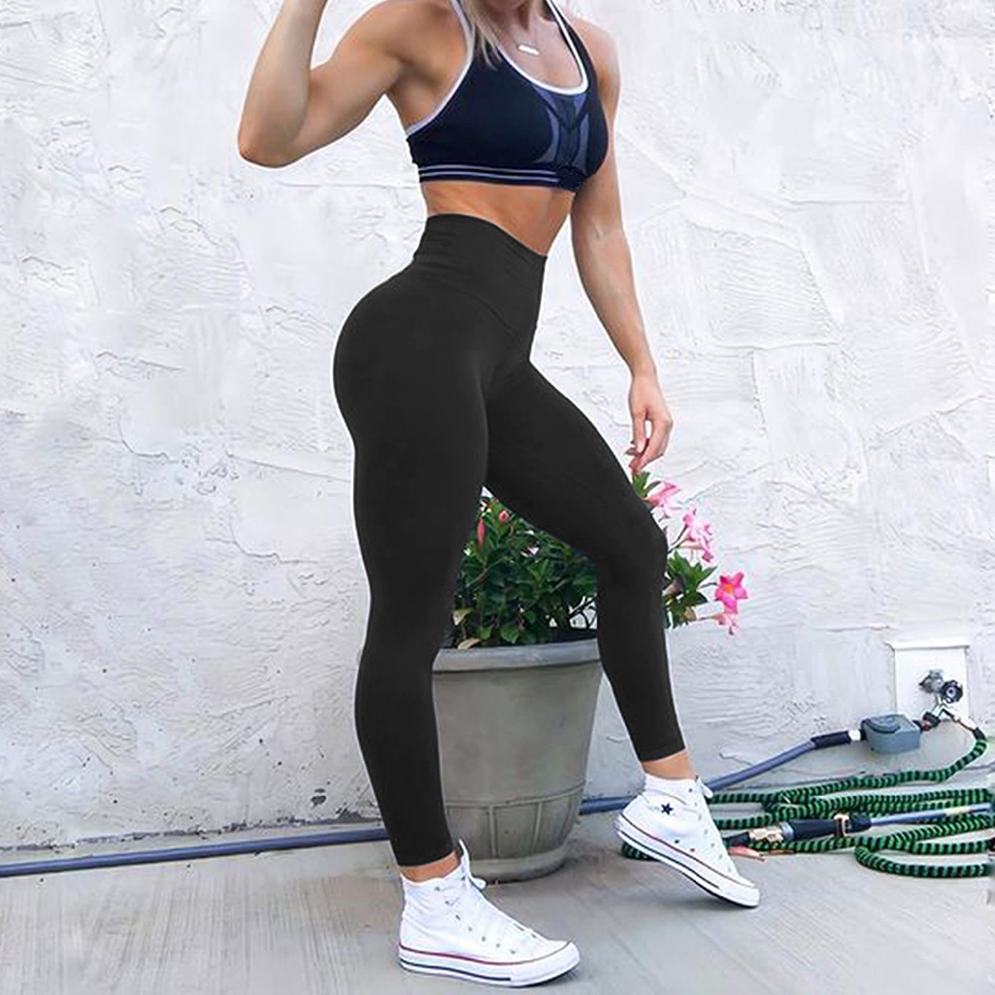 MOOSLOVER Seamless Butt Lifting Workout Leggings for Women High Waist Yoga Pants Compression Contour Tights(L,Navy Blue)