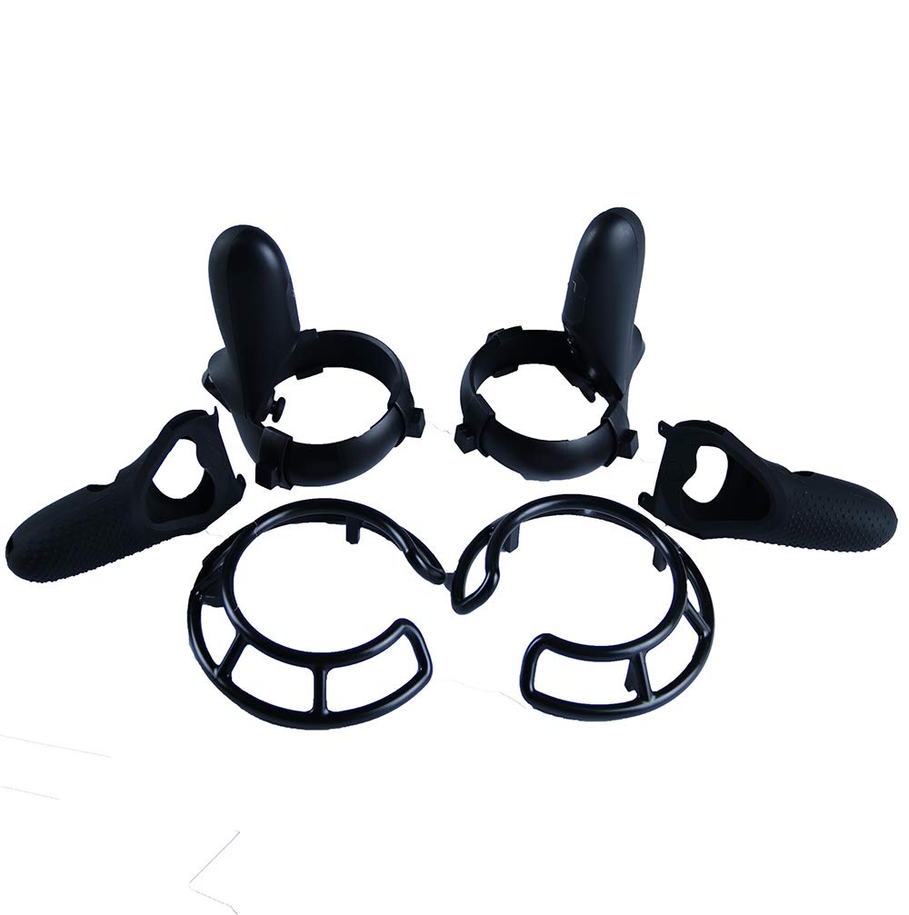 MASiKEN Touch Controller Grip Accessories & Protective Cages Stand for Oculus Quest/Rift S, Premium Controllers Skin Cover, Gel Shell Silicone Collision Protector Ring (Black)