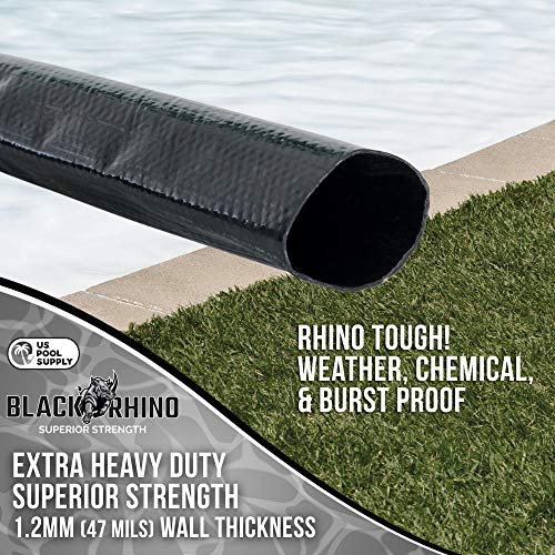 U.S. Pool Supply Black Rhino 2" x 100' Pool Backwash Hose with Hose Clamp - Extra Heavy Duty Superior Strength, Thick 1.2mm (47 mils) - Weather Burst Resistant - Drain Clean Swimming Pools and Filters