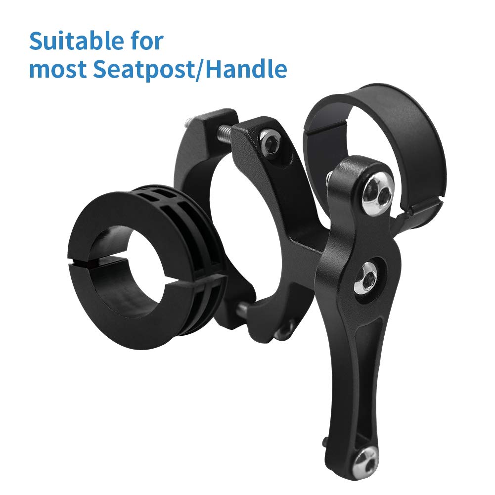 Mczxon Bicycle Water Bottle Holder Mount Adapter Aluminium Alloy, Adjustable Road Bikes MTB Water Bottle Cage Mount Adapter Universal Bottle Cage Clamp Easily Install on Handlebar, Seat Post(Black)