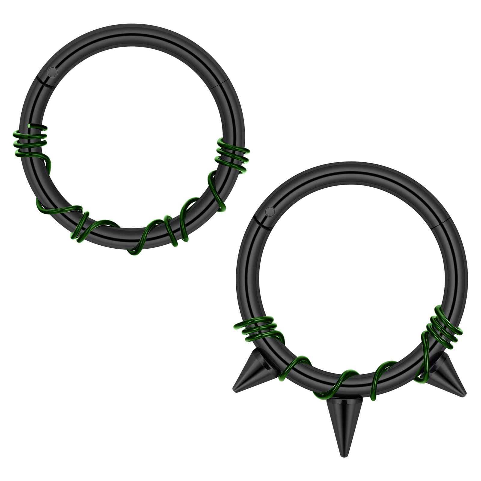 Stuppendux 2PC 16G 1.2MM Green Coil Steel Septum Clicker Ring Nose Ring Hoop Sleeper Hoop Earring Helix Rook Conch Cartilage Daith Tragus Earrings Nose Piercing Jewelry for Women Men 10mm Diameter
