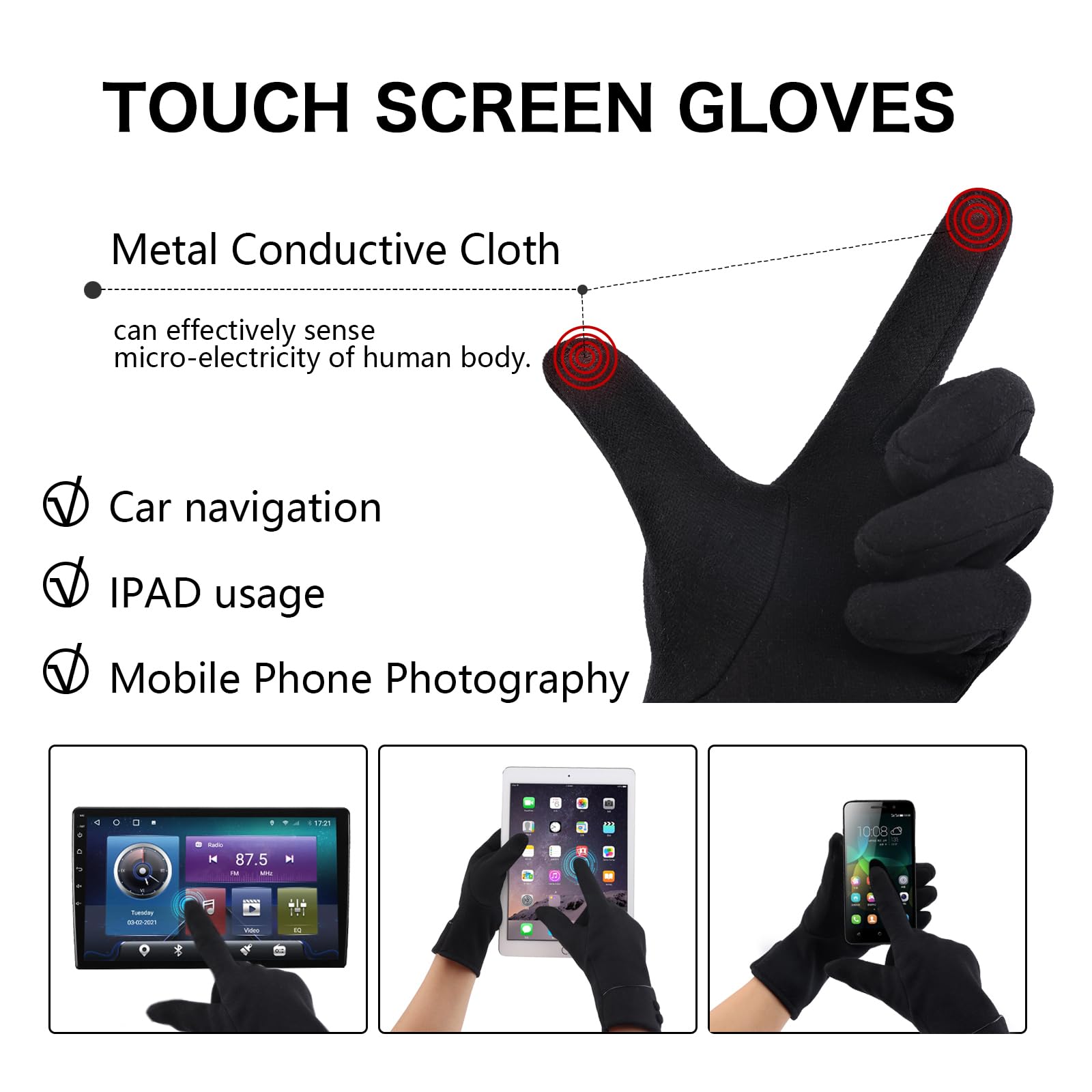 KOFOJN Women's Winter Warm Gloves Touch Screen Texting Lined with Plush Warm Gloves 3 Pairs