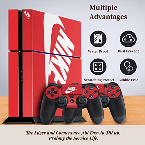 PS4 Skin Console and Controllers, Vinyl Skin for Playstation 4 Console and Controllers, PS4 Sticker Decal Cover for Whole Body - Red Shoebox