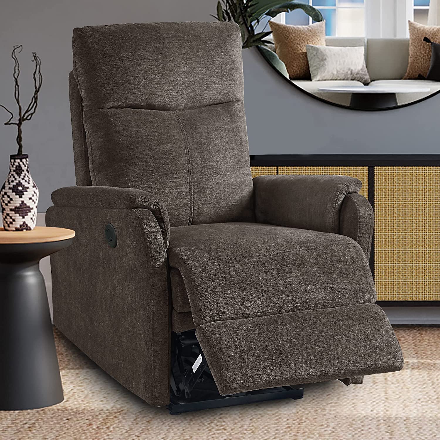 LAVHOME Electric Power USB,Fabric Single Sofa, Home Theater Seating with Recliner Function,Ergonomic Lounge Chair for Small Room 35.4" D x 30" W x 39.8" H, Brown