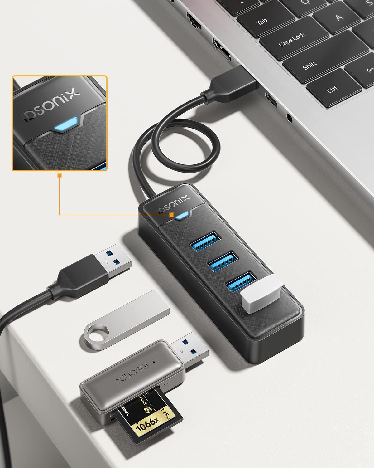 USB C Hub, iDsonix 4-Port USB C Hub 3.0 for Laptop, Portable Travel USB Hub 3.0 with LED Indicator for MacBook, Mac Pro/Mini, iMac,Linux, Windows, Mac OS, LinuxFlash Drive, HDD