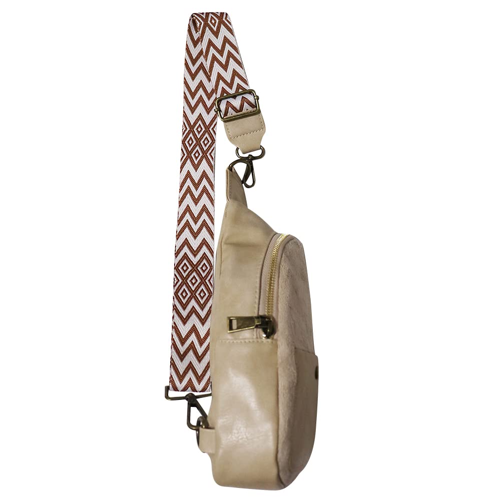 Sling Bag for Women PU Leather Crossbody Plush Splicing Satchel Chest Daypack Shoulder Backpack Cycling Hiking Travel