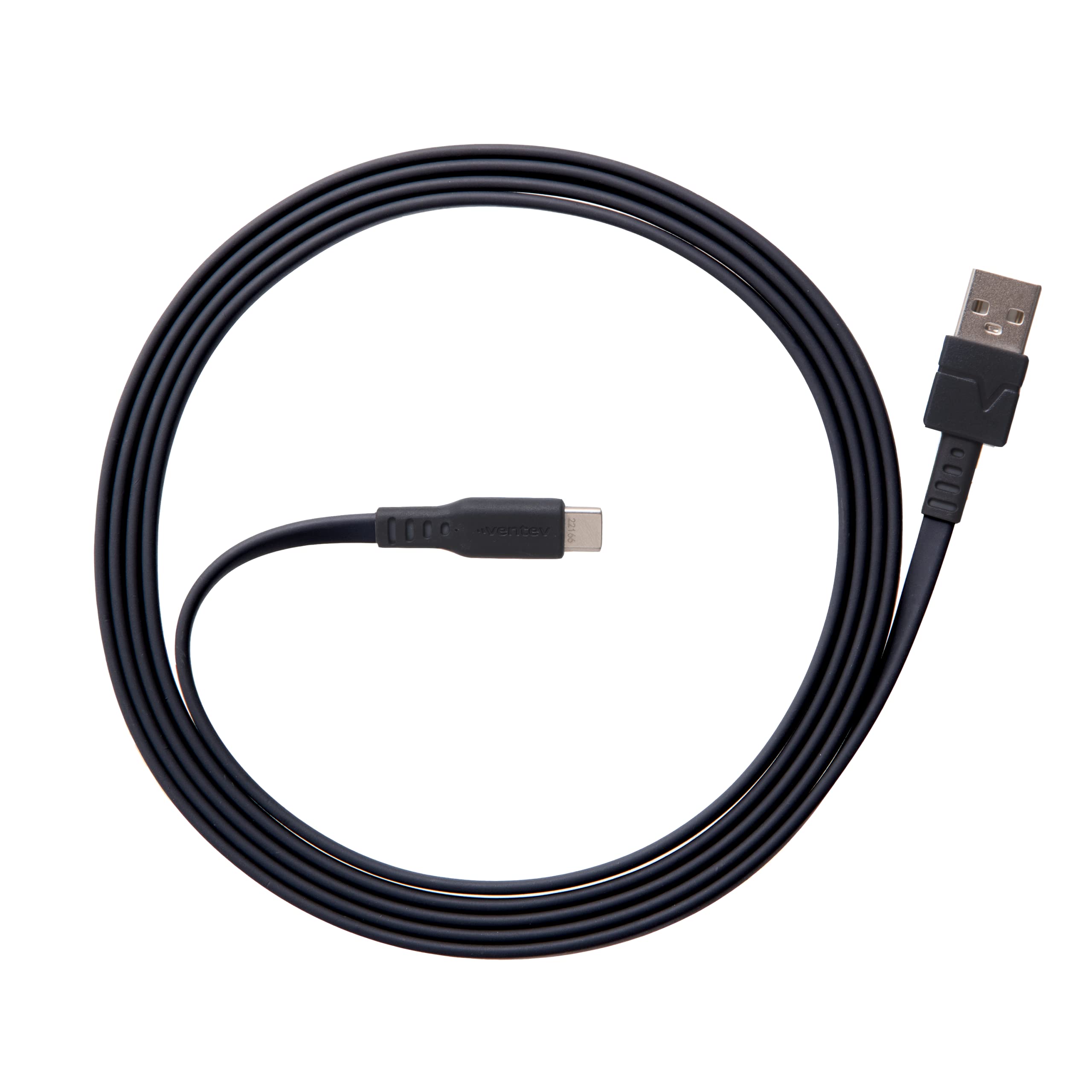 Ventev Flat 6 Ft Android Charger Cable Type C | Fast Charging USB A to USB C Cable | Flat Cable Design Compatible with USB C Car Charger, Small Portable Charger | Lasts Up to 35x Longer, Black