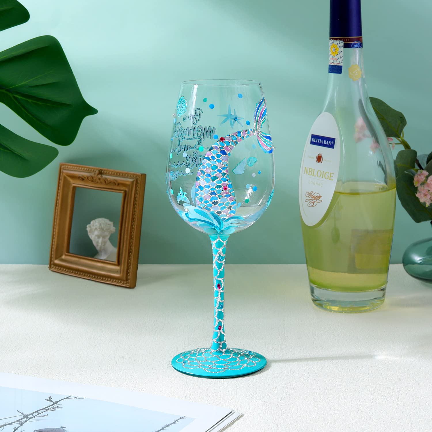 NymphFable Hand-painted Wine Glass Mermaid Sayings Artisan Painted 15oz Personalised Gift for Girls Women