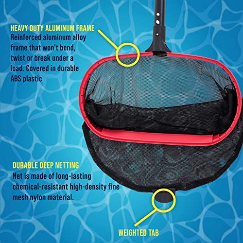 U.S. Pool Supply Professional Deluxe Swimming Pool Leaf Skimmer Rake with Deep Net Bag, Heavy Duty - Strong Reinforced Aluminum Frame, Faster Cleaning & Easier Debris Pickup & Removal, EZ Clip Handle