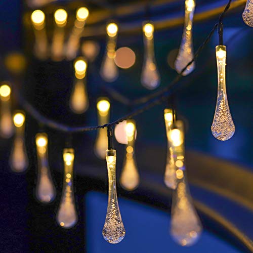 NA Solar String Drop-Shaped Lights Outdoor 23 Ft 50 LED Remote Control Lights USB Powered Twinkle Lights 8 Mode Waterproof Copper Wire Fairy Lights for Garden Yard Home Party(Warm White)