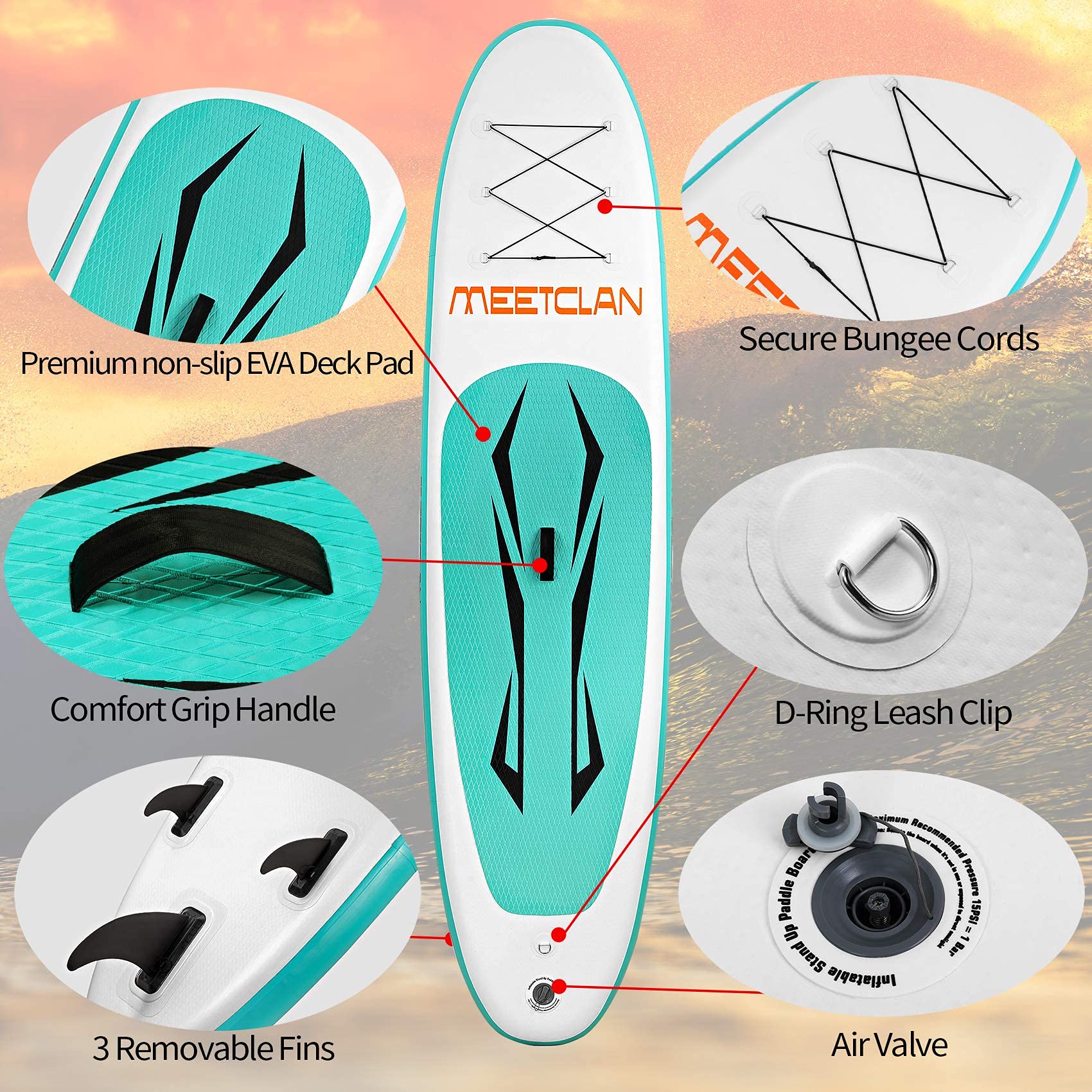 MEETCLAN Stand Up Paddle Board for Adults Inflatable 10'x30''x6'' 16.7lbs Lightweight SUP Paddleboard with Non-Slip Deck, ISUP Accessories & Backpack
