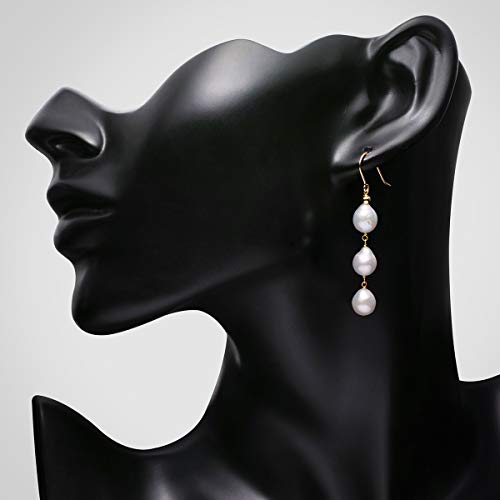 Pearl Drop Dangle Earrings for Women 14K Gold Filled Multiple Real White Freshwater cultured Pearl Earrings COMOTO Jewelry