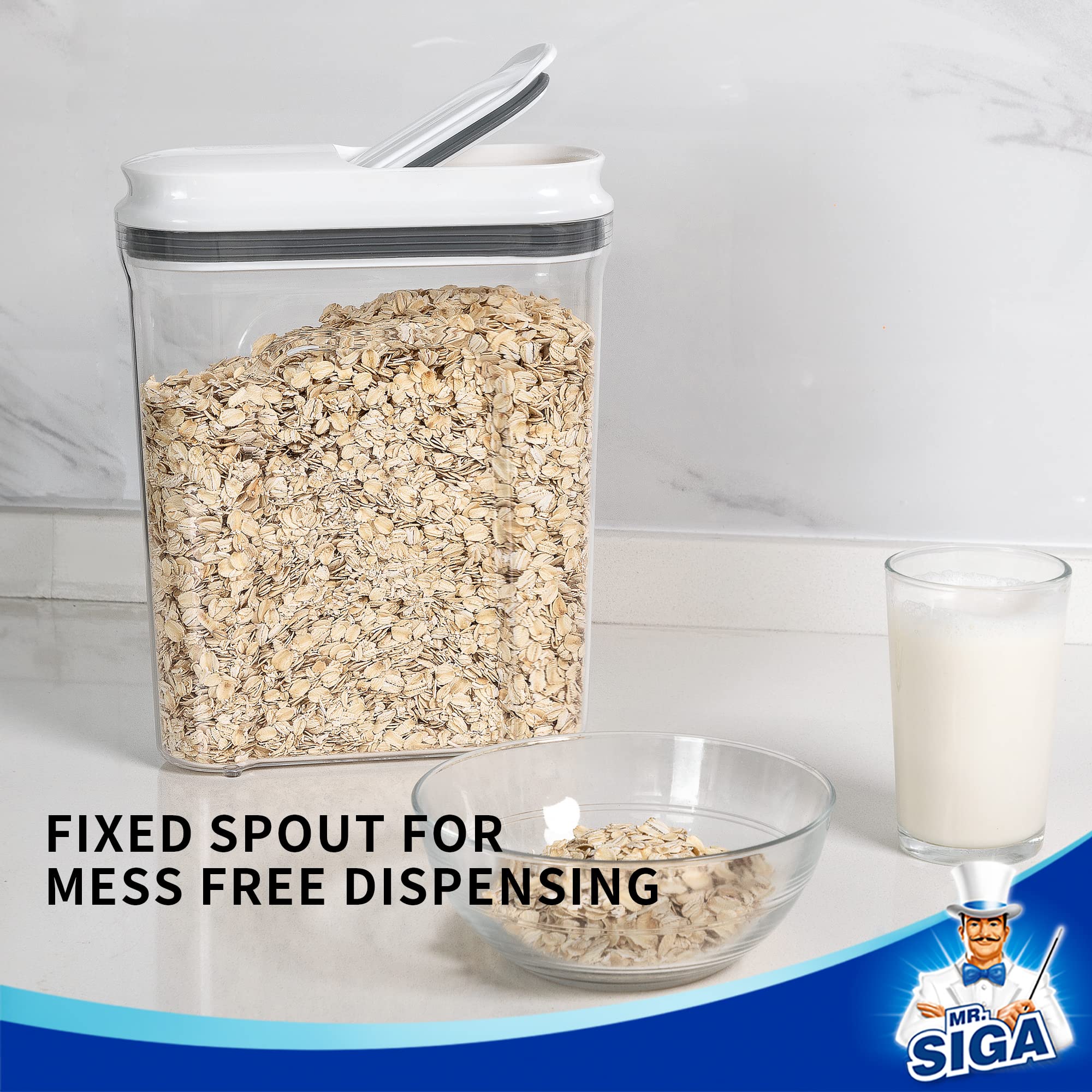MR.SIGA 2 Pack Airtight Cereal Dispenser Set, Cereal Containers Storage Dispenser, BPA Free, 1.6 L / 1.69 qt, Large, White