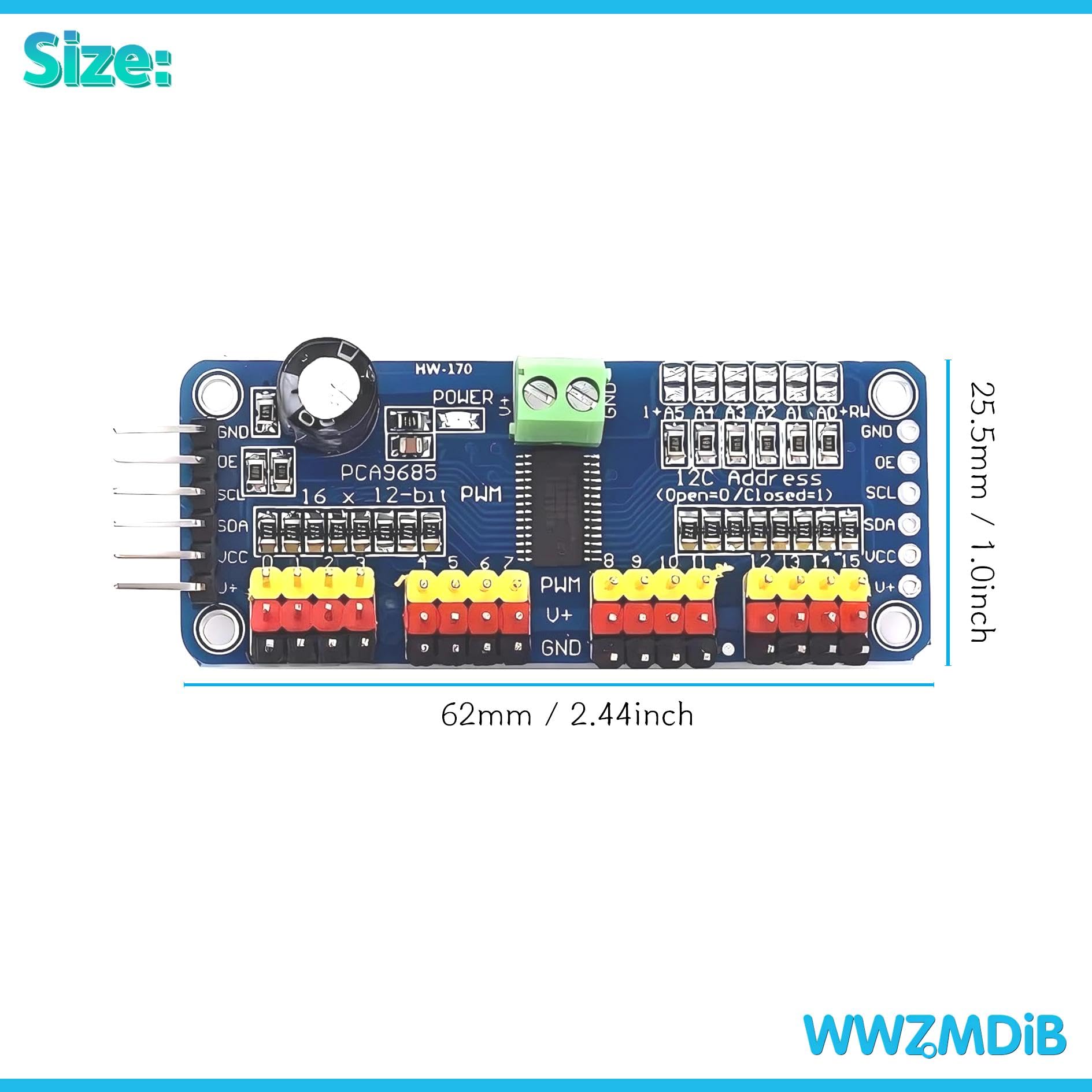WWZMDiB PCA9685 16 Channel 12 bit PWM Servo Motor Driver I2C IIC Module for Arduino Raspberry Pi Zero/Zero W/Zero WH/2B/3B/3B+ and Robot