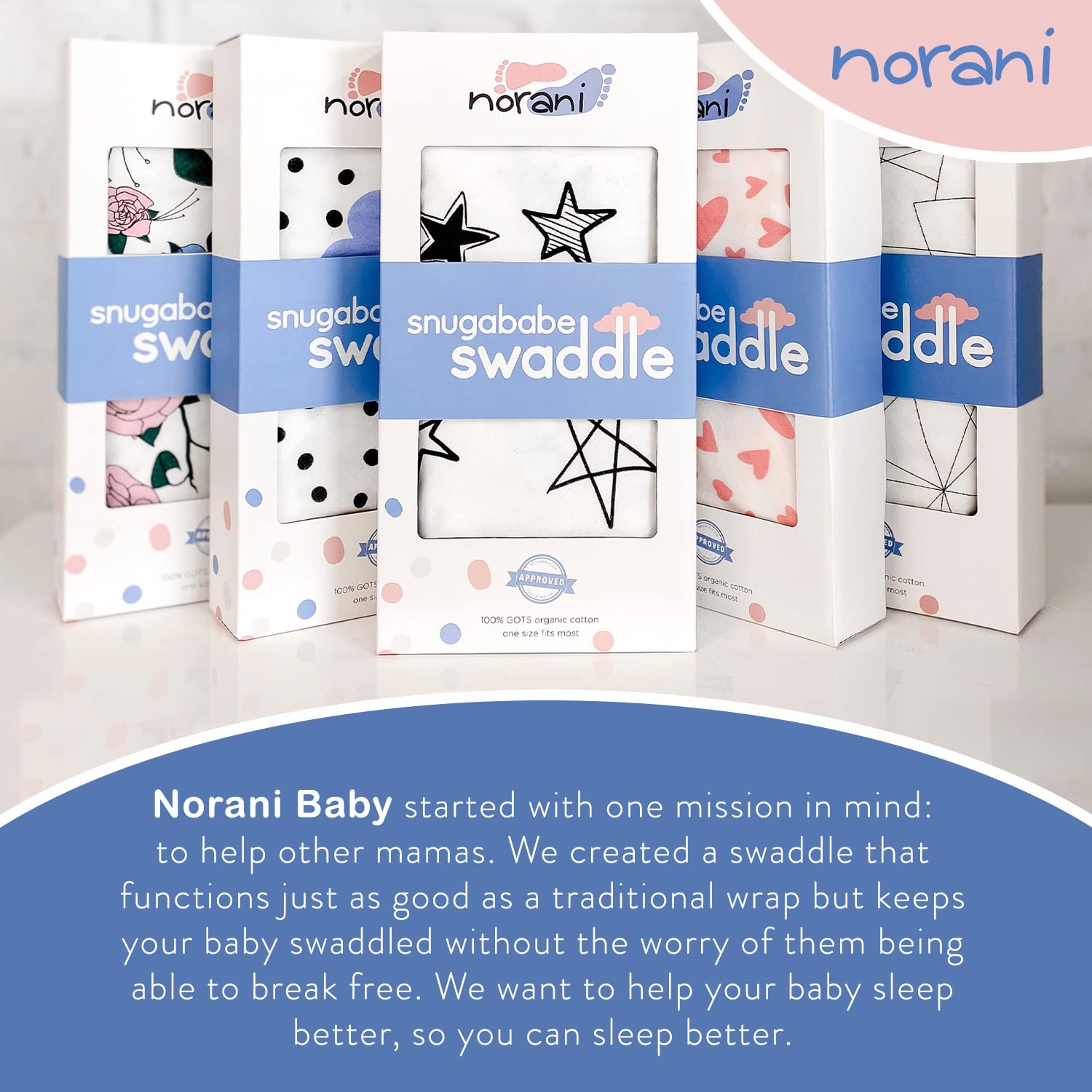 Norani Baby Snugababe Swaddle | Organic Cotton | Patented Newborn Baby Swaddle Blanket with Arm Inserts and Fastener | Geometric