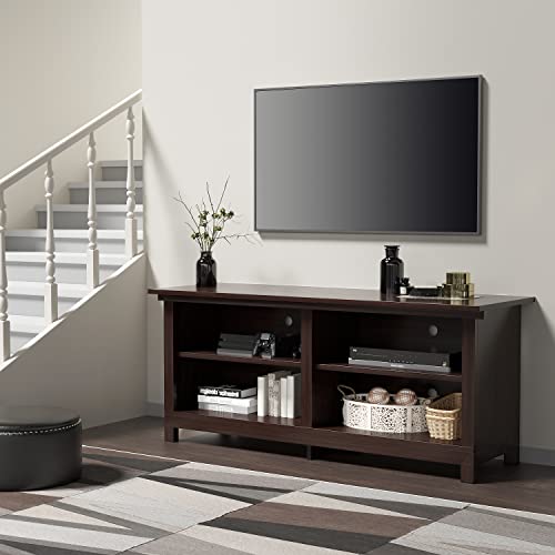 YESHOMY Classic 4 Cubby TV Stand for Televisions up to 65+ Inch, Media Entertainment Center Console Table with Four Open Storage Shelves & Cabinets, 58 Inch, 23.42β H x 15.75β D x 58.13β L, Espresso