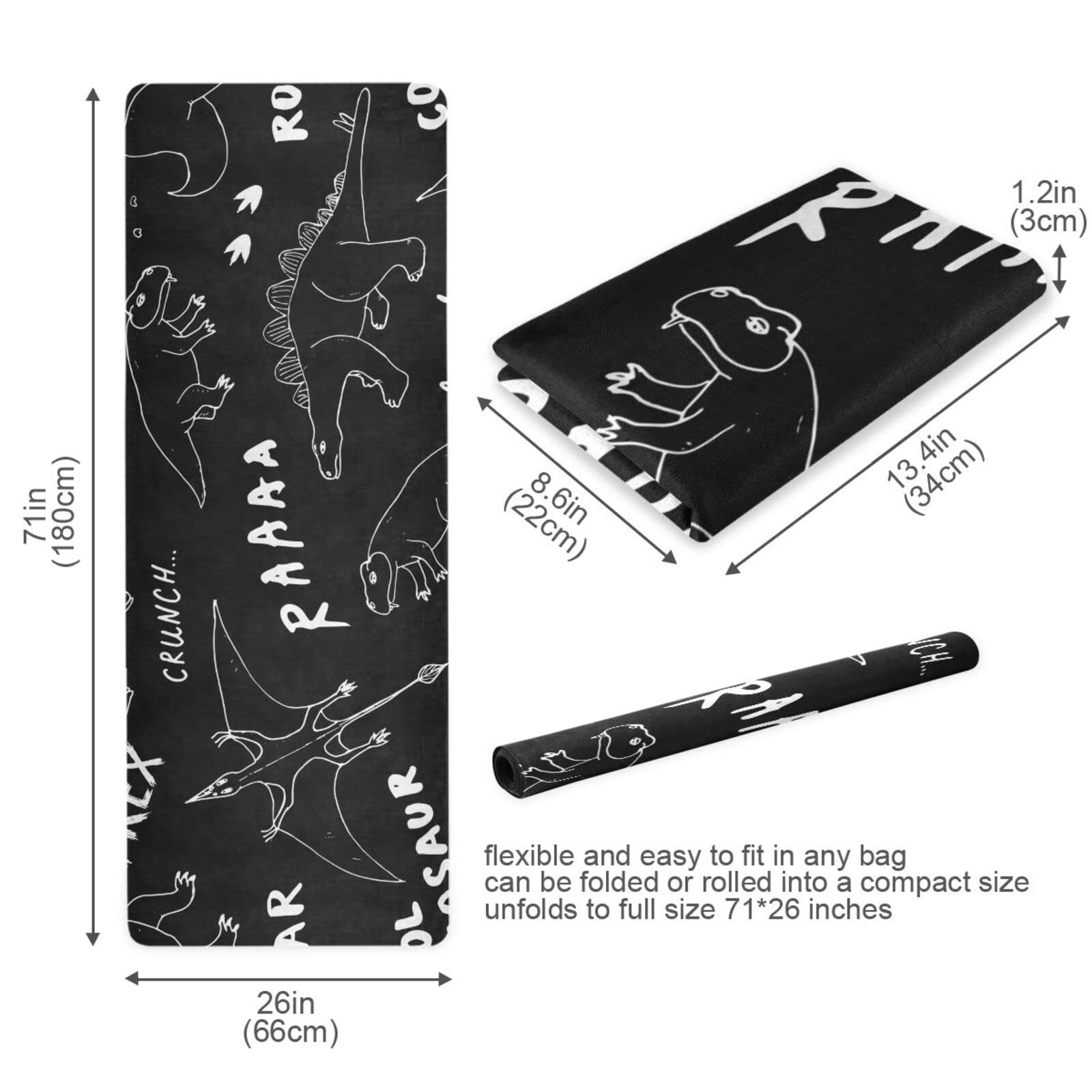 senya Hand Drawn Dinosaurs Yoga Mat Cover, Non Slip Exercise Mat Cover High Performance Grip, Coming with Carry Bag(228vb9c)