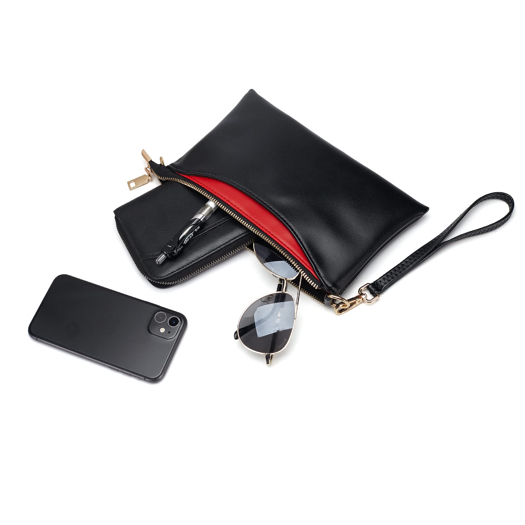 Small Crossbody Bags for Women Clutch Large Wristlet Purses with Removealbe Wrist Strap and Cross Body Strap (Black 02)