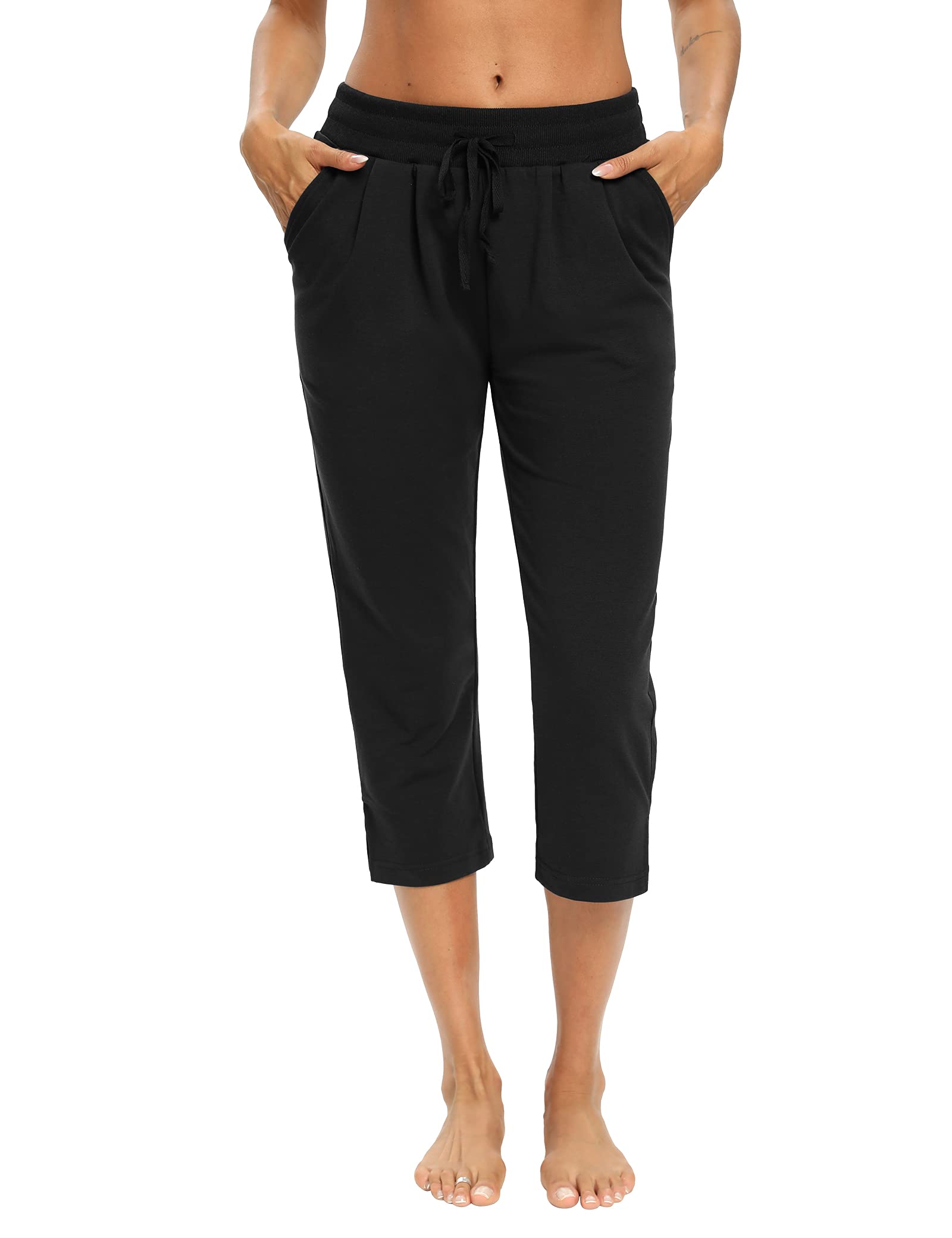 LEXISLOVE Capris for Women Casual Summer Wide Leg Crop Pants Loose Comfy Drawstring Yoga Jogger Capri Pants with Pockets Black XL