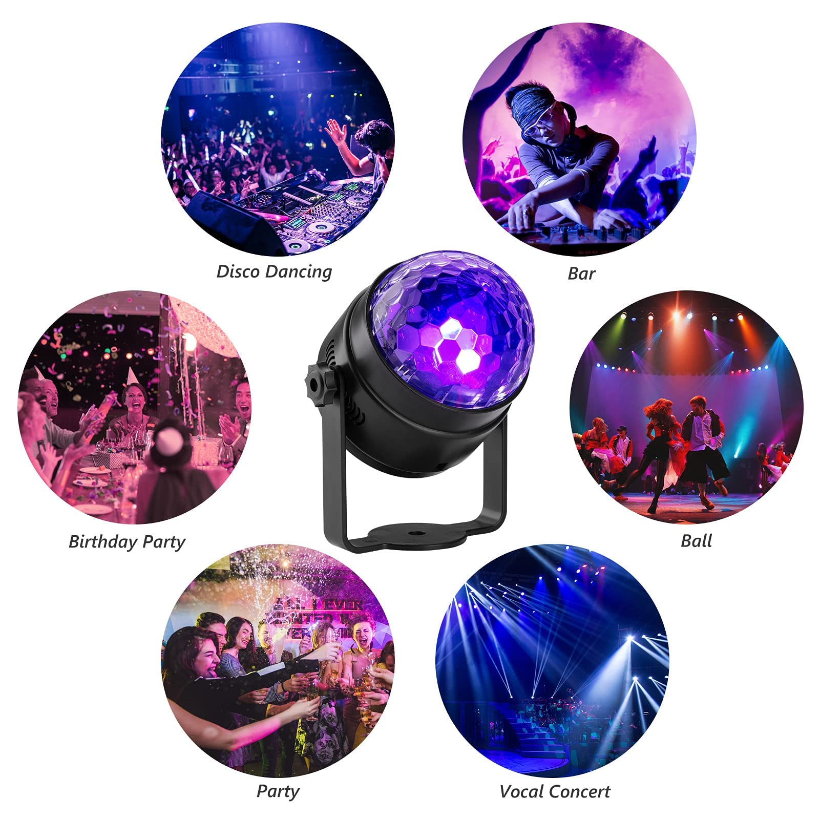 LUNSY Sound Activated Party Lights with Remote Control Dj Lighting RGB Disco Ball Light, Strobe Lamp 7 Modes Stage Par Light for Home Room Dance Parties Bar Xmas Wedding Show Club - 2PACK