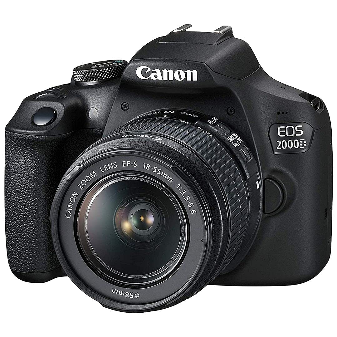MegaAccessory Canon EOS 2000D Rebel T7 DSLR Camera with 18-55mm Zoom Lens + Platinum Mobile Accessory Bundle Package Includes: SanDisk 32GB Card, Tripod, Case, Pistol Grip and More (21pc Bundle)