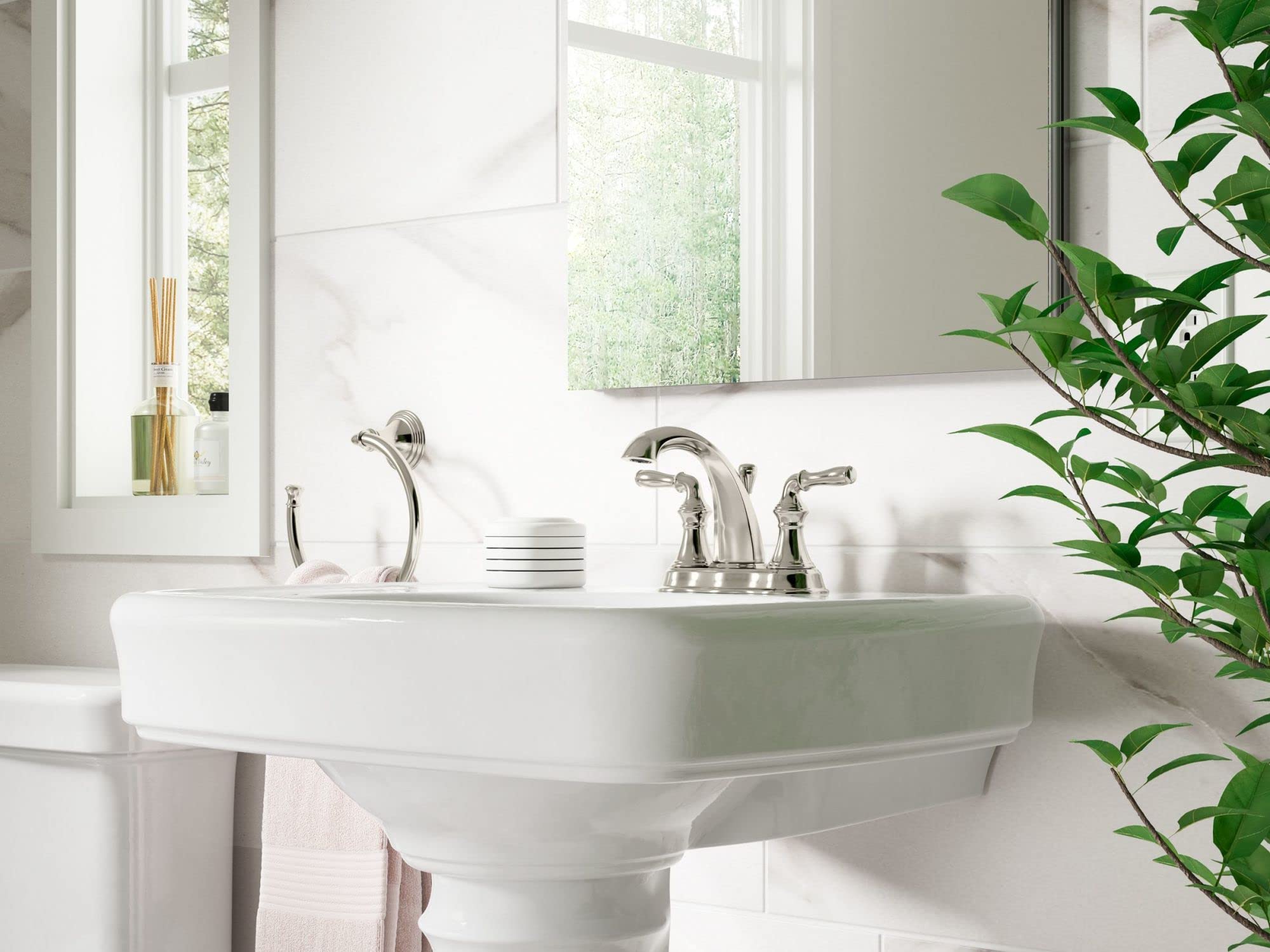 KOHLER 393-N4-BN Devonshire Centerset Bathroom Faucet with Pop-Up Drain Assembly, 2-Handle Bathroom Sink Fuacet, 1.2 GPM, Vibrant Brushed Nickel