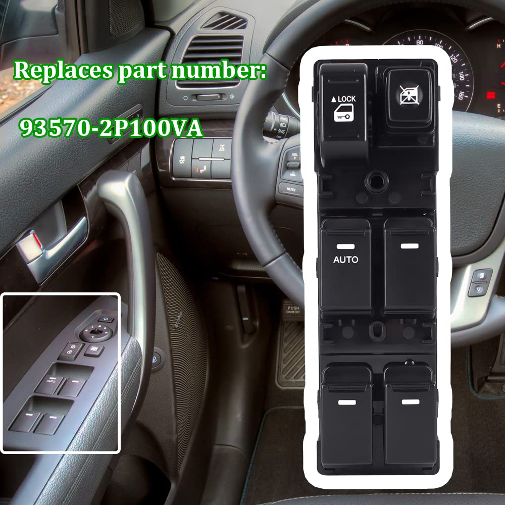Master Power Window Switch Control Driver Side Fits for 2010-2014 KIA Sorento R Replaces 93570-2P100VA