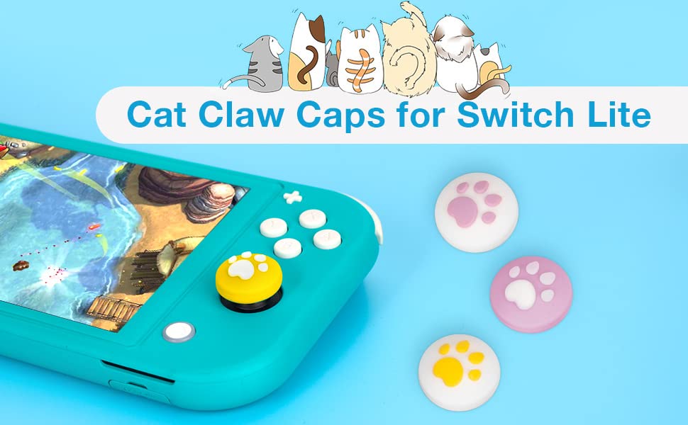 Thumb Grip Joystick Caps for Nintendo Switch/OLED/Lite Console, Cute Cat Paw Shape Kawaii Silicone Joystick Cover Replacement Thumb Grip Covers for Joycon Switch Controller - Yellow, 4PCS