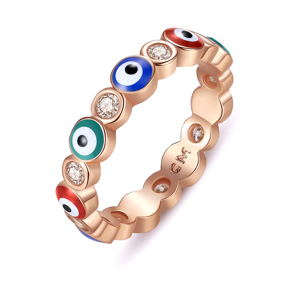 Puerzi Evil Eye Ring,Silver Plated Ring Suitable for Women,Size 6 to 10 (Silver, 6)