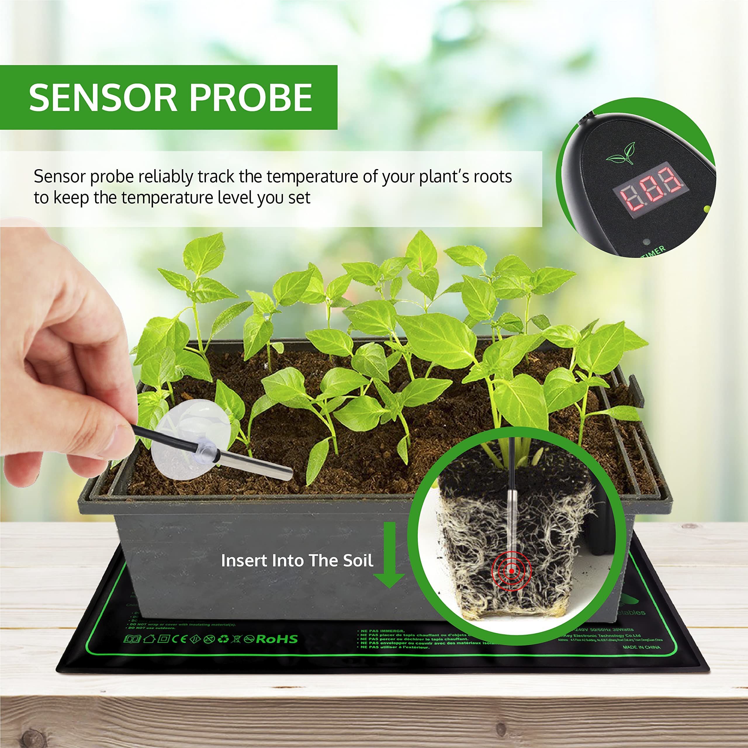 LAWNFUL Illuminated Seed Starter Kit: 60 Peat Pellets + 10''x20'' Plant Heating Mat + 3 Pack Germination Trays with Grow Light & Humidity Dome + 80 Plant Labels + Gardening Tools