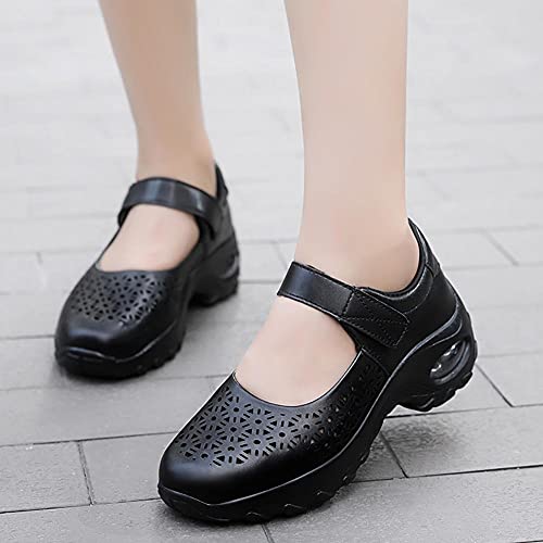 Odema Women's Mary Janes Shoes Breathable Working Nurse Shoes Wedge Walking Shoes Black