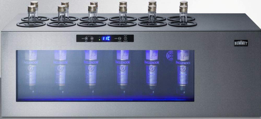Summit Appliance STC12 12 Bottle Wine Cooler; Auto Defrost; Upright Bottle Storage; Digital Thermostat; Display Window; Temperature Memory Function; Temperature Alarm; Adjustable LED Lighting