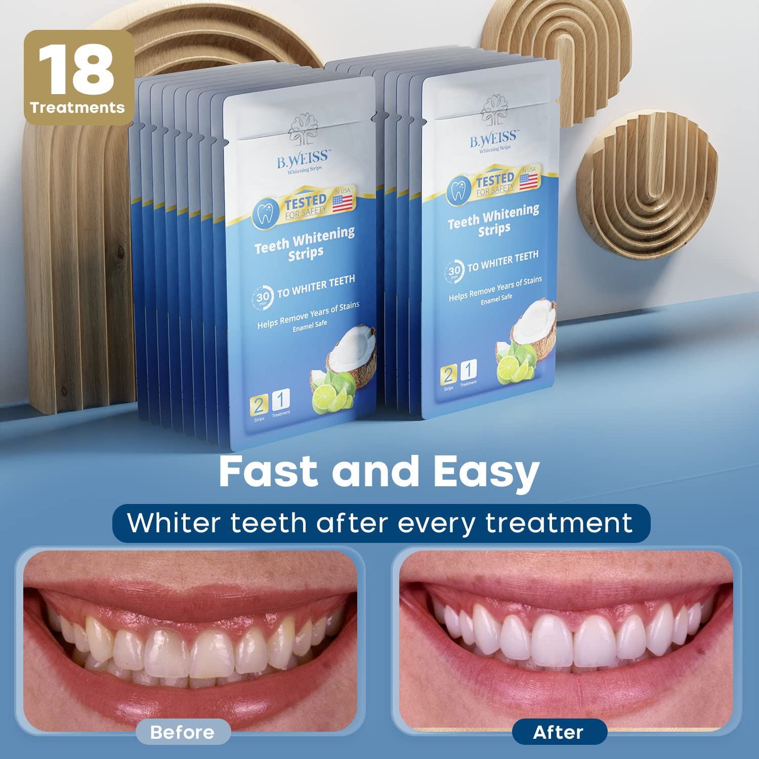 Teeth Whitening Strips 36 Individual Strips,18 Treatments, Fast Results Enamel Safe for Whiter Teeth - Enamel Safe for Whiter Teeth, Reduced Sensitivity New Formula (Coconut Flavor)