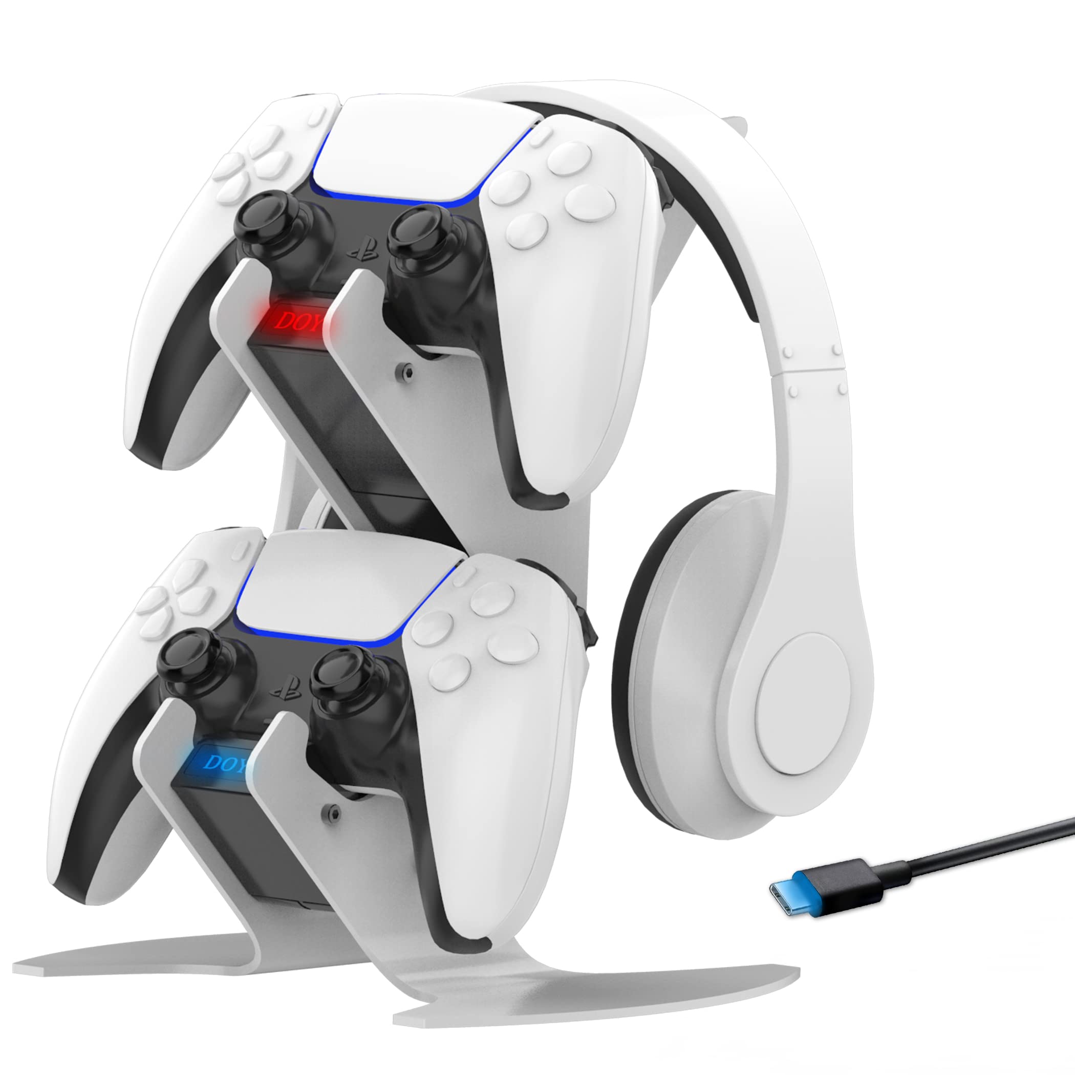 PS5 Controller Charger Station with Headset Headphone Organizer, Playstation 5 Controller Charging Dock Station with 2H Fast Charging Adapter 5V/3A, Replacement PS5 Controller Charger by DOYO