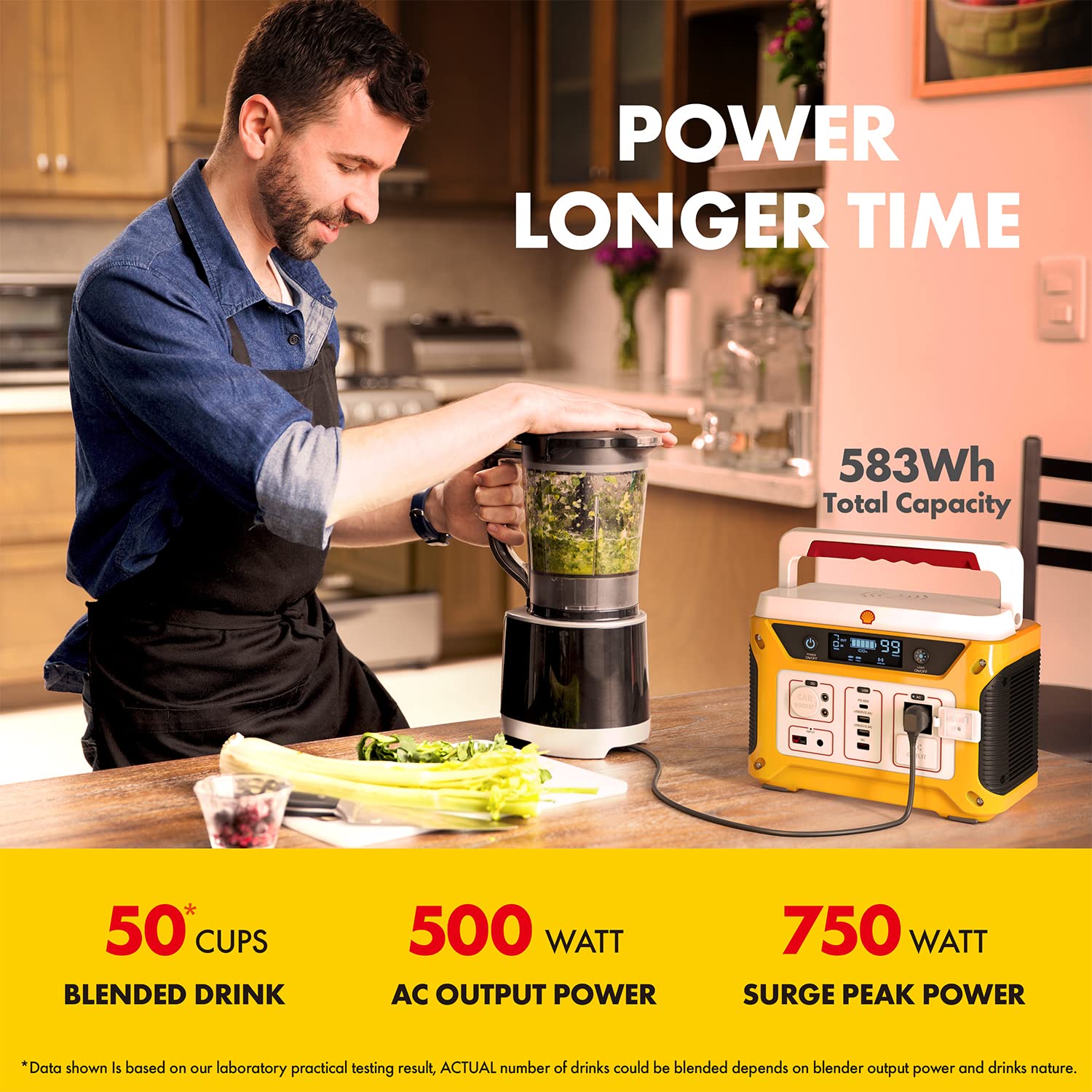 Shell Portable Power Station, 583Wh Solar Generator (Solar Panel Optional) with Lithium Battery Pack, 500W 10-Port,2 AC Outlets,60W USB-C PD Port,LED Light + Emergency Triangle, Portable Power Supply