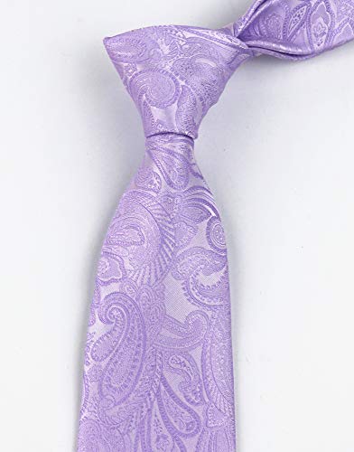 Men's Silk Purple Ties Paisley Pattern 3.15" Width Dress Lavender Summer Necktie